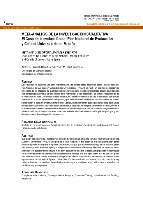 (PDF) Meta-análisis de la investigación cualitativa. El Caso de la evaluación del Plan Nacional ...