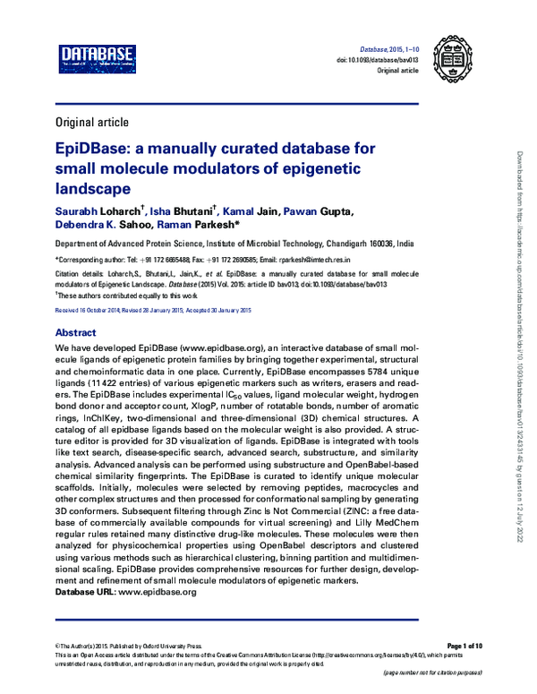 (PDF) EpiDBase: a manually curated database for small molecule ...