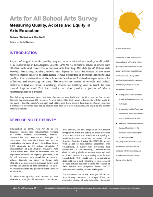 (PDF) Arts for All School Arts Survey: Measuring Quality, Access and ...