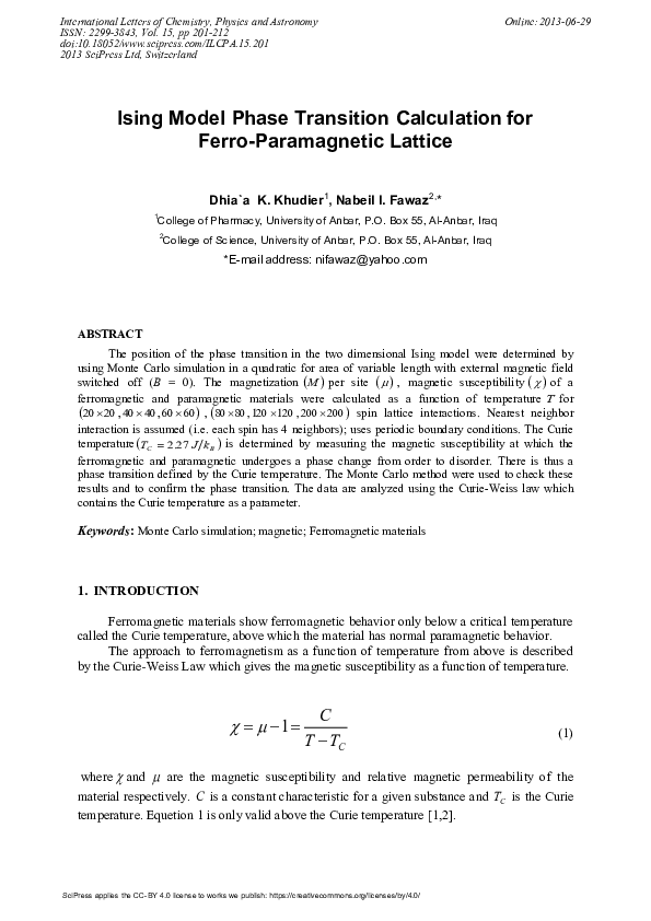 Pdf Ising Model Phase Transition Calculation For Ferro Paramagnetic