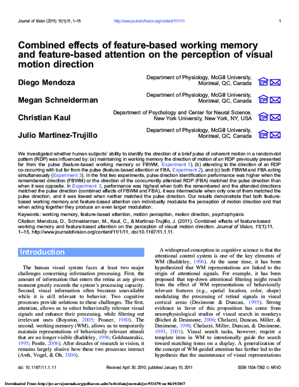 (PDF) Combined effects of feature-based working memory and feature-based attention on the ...