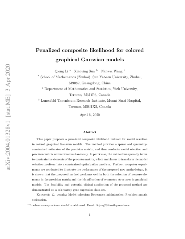 (PDF) Penalized composite likelihood for colored graphical Gaussian models