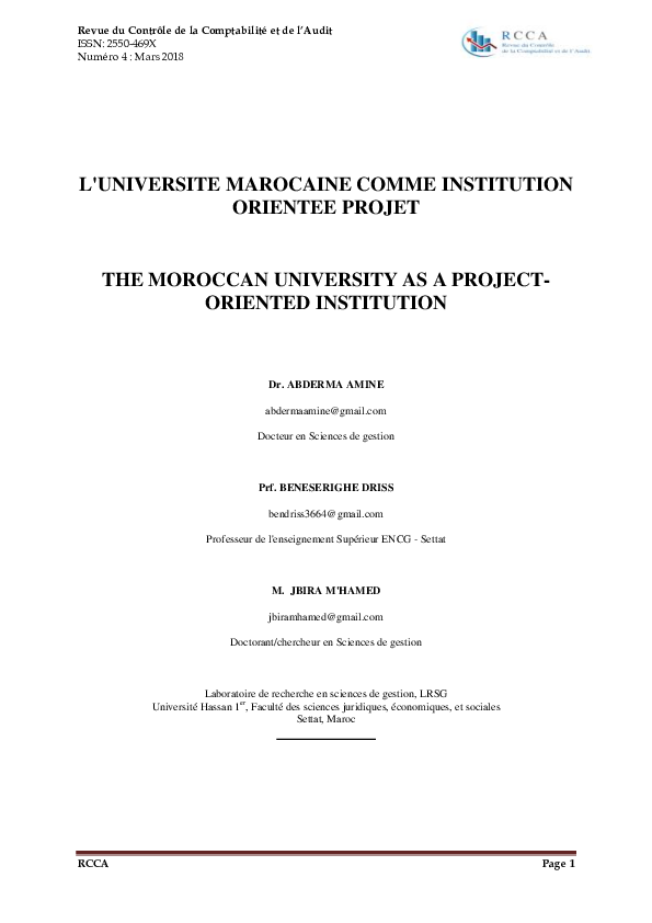 (PDF) The Moroccan university as a project-oriented institution