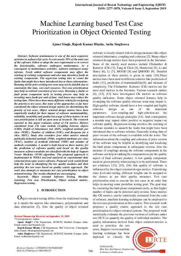 (PDF) Machine Learning based Test Case Prioritization in Object ...