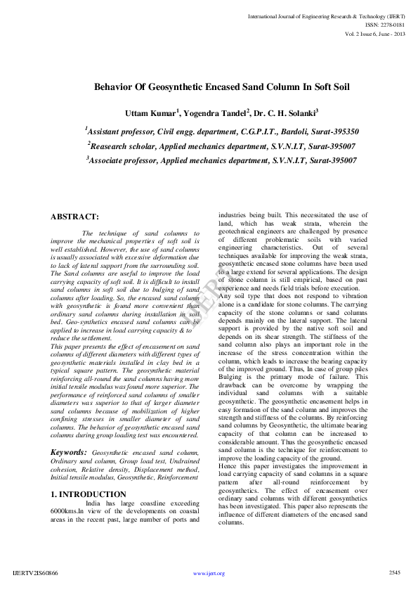 (PDF) Behavior Of Geosynthetic Encased Sand Column In Soft Soil