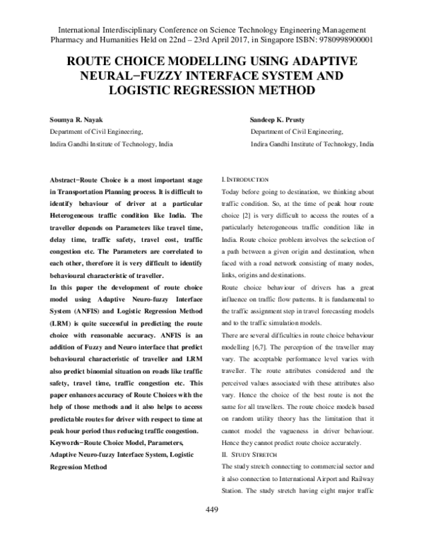 (PDF) Route Choice Modelling Using Adaptive Neural − Fuzzy Interface ...