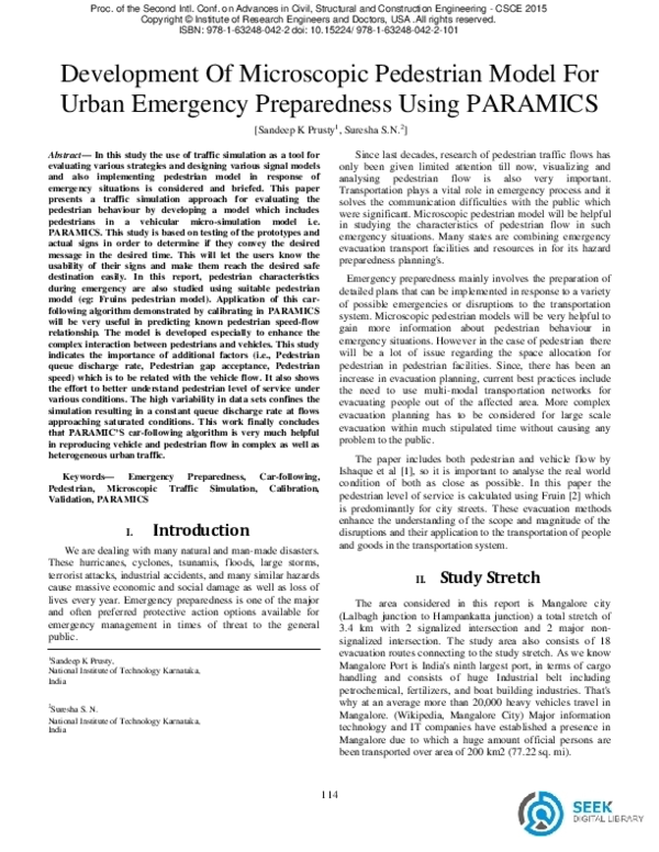 (PDF) Development Of Microscopic Pedestrian Model For Urban Emergency Preparedness Using PARAMICS