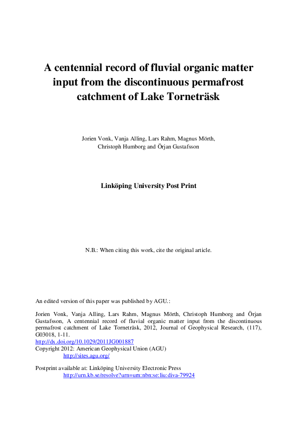 (PDF) A centennial record of fluvial organic matter input from the ...