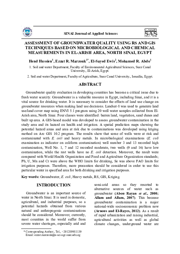 Pdf Assessment Of Groundwater Quality Using Rs And Gis Techniques Based On Microbiological And