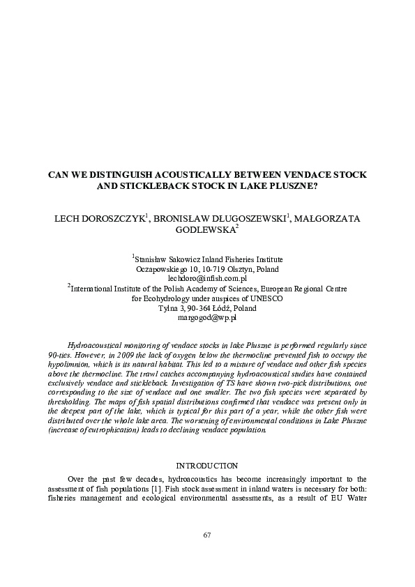(PDF) Can we distinguish acoustically between vendace stock and ...