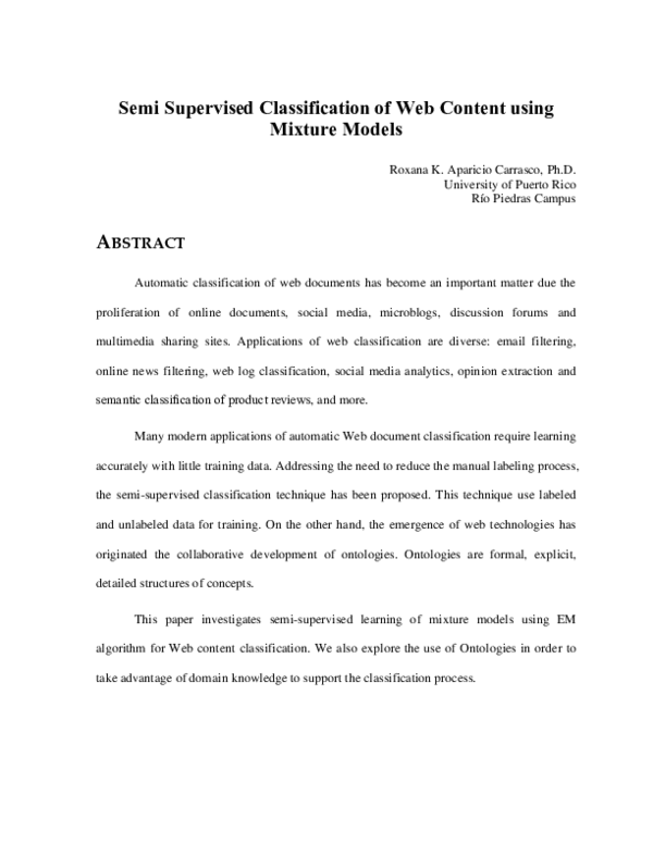 Pdf Semi Supervised Classification Of Web Content Using Mixture Models