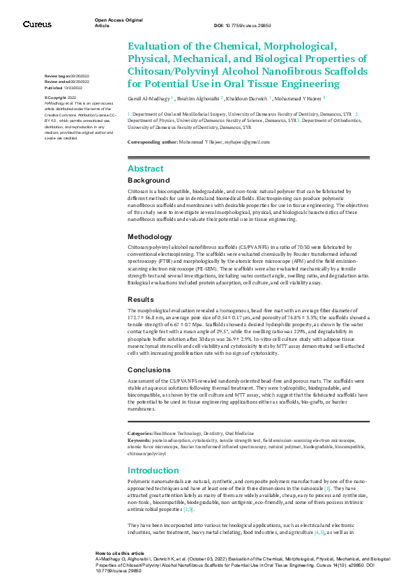 (PDF) Evaluation of the Chemical, Morphological, Physical, Mechanical, and Biological Properties ...