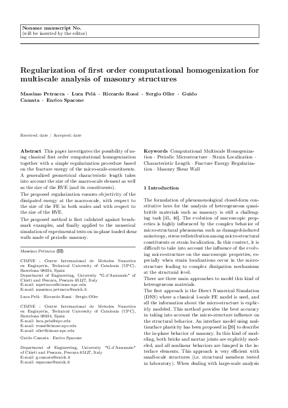 Pdf Regularization Of First Order Computational Homogenization For Multiscale Analysis Of
