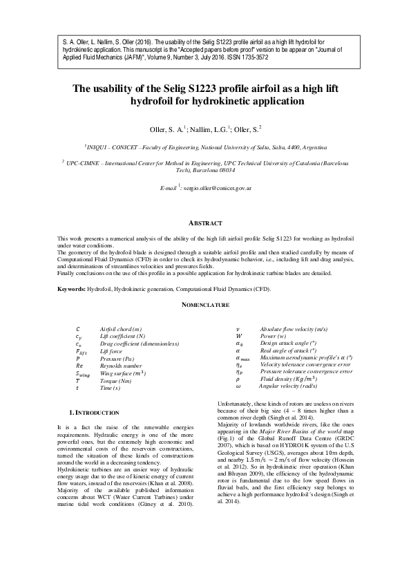 (PDF) Usability of the Selig S1223 Profile Airfoil as a High Lift ...