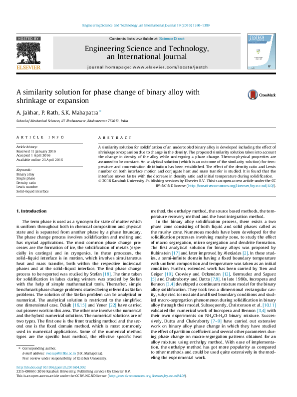 (PDF) A similarity solution for phase change of binary alloy with shrinkage or expansion