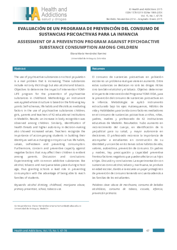 (PDF) Evaluación de un programa de prevención del consumo de sustancias psicoactivas para la ...