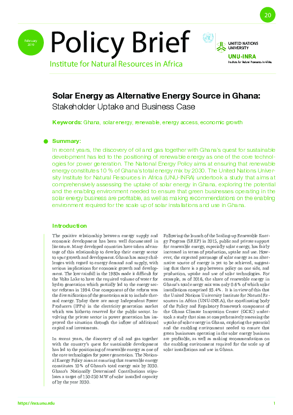 (PDF) Solar Energy as Alternative Energy Source in Ghana: Stakeholder ...