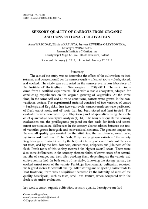 (PDF) Sensory Quality of Carrots from Organic and Conventional Cultivation