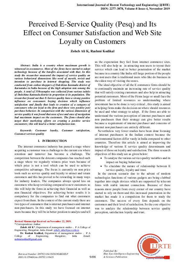 (PDF) Perceived E-Service Quality (Pesq) and Its Effect on Consumer Satisfaction and Web Site ...