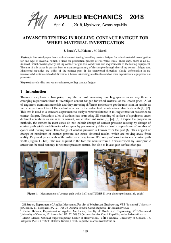 Advanced testing in rolling contact fatigue for wheel material ...