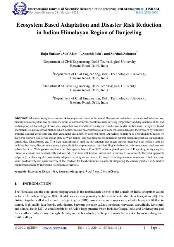(PDF) Ecosystem Based Adaptation and Disaster Risk Reduction in Indian ...
