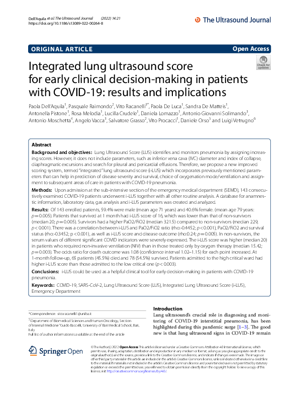 (PDF) Integrated lung ultrasound score for early clinical decision ...