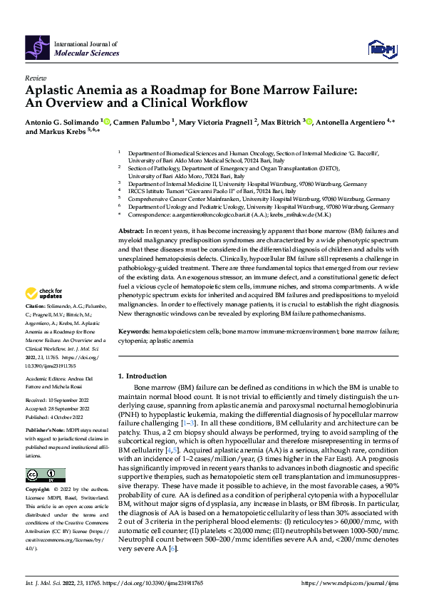 (PDF) Aplastic Anemia as a Roadmap for Bone Marrow Failure: An Overview ...