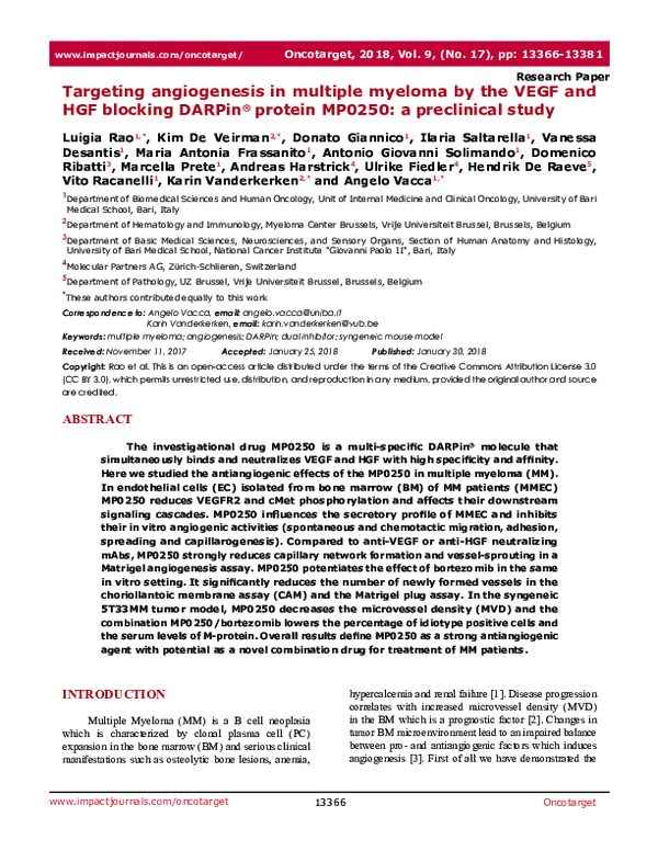 Pdf Targeting Angiogenesis In Multiple Myeloma By The Vegf And Hgf