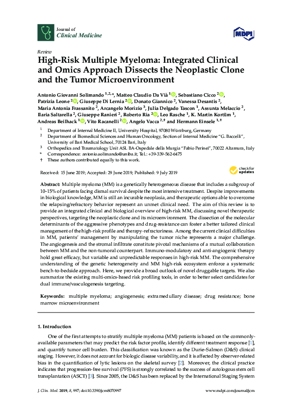 (PDF) High-Risk Multiple Myeloma: Integrated Clinical and Omics Approach Dissects the Neoplastic ...