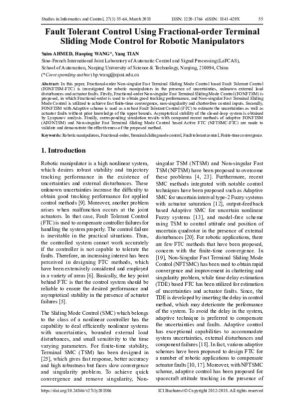 Pdf Fault Tolerant Control Using Fractional Order Terminal Sliding
