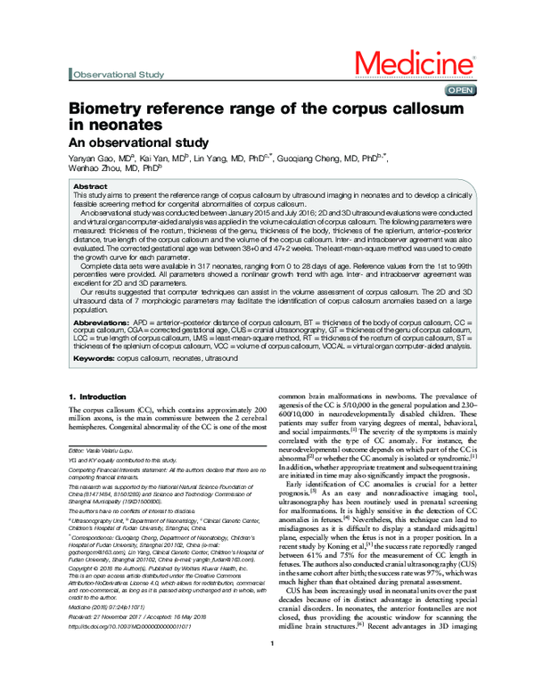 (PDF) Biometry reference range of the corpus callosum in neonates: An ...