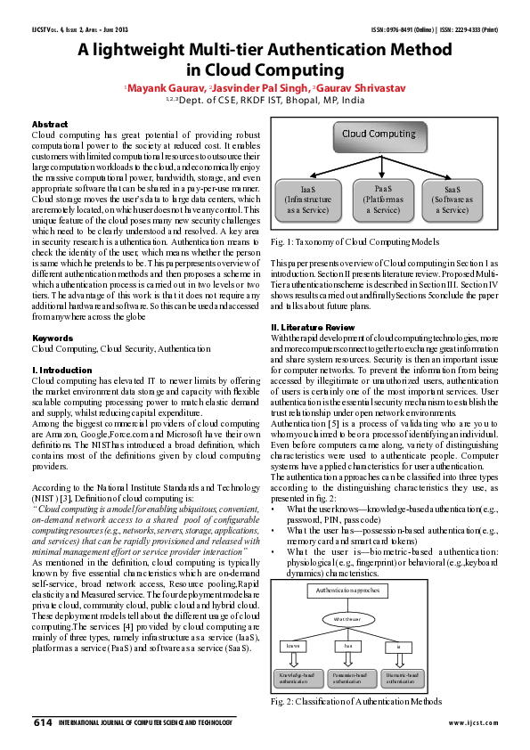 (PDF) A lightweight Multi-tier Authentication Method in Cloud Computing