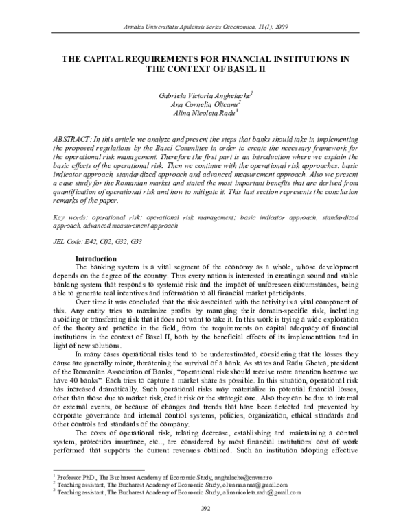 (PDF) The Capital Requirements For Financial Institutions In The ...