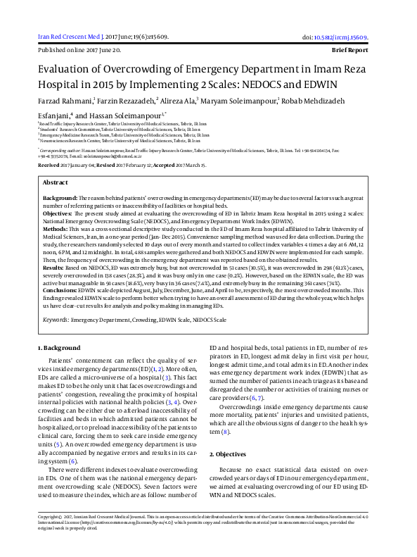 (PDF) Evaluation of Overcrowding of Emergency Department in Imam Reza ...