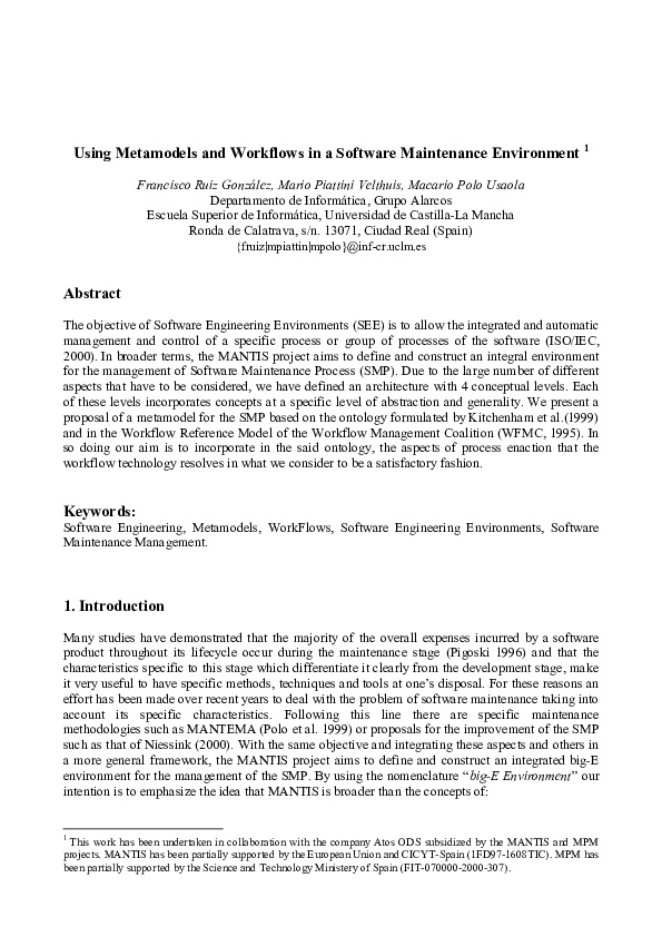 (PDF) Using metamodels and workflows in a software maintenance environment