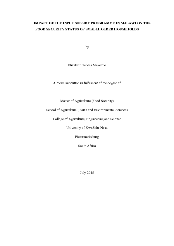 (PDF) Impact of the input subsidy programme in Malawi on the food ...