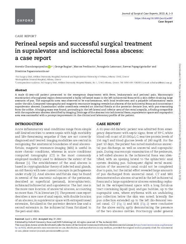(PDF) Perineal sepsis and successful surgical treatment in supralevator ...