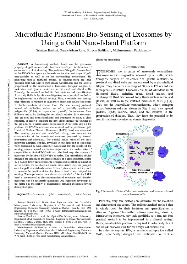 (PDF) Microfluidic Plasmonic Bio-Sensing Of Exosomes By Using A Gold Nano-Island Platform ...