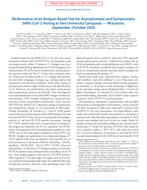(PDF) Performance of an Antigen-Based Test for Asymptomatic and ...