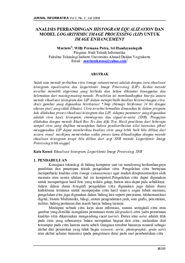 (PDF) Analisis Perbandingan Histogram Equalization Dan Model Logarithmic Image Processing (Lip ...