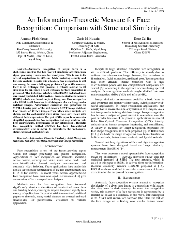 (PDF) Information-Theoretic Face Recognition: ISSIM vs. SSIM