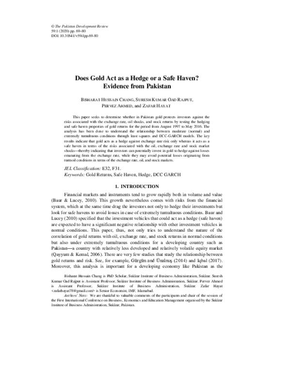 (PDF) Does Gold Act as a Hedge or a Safe Haven? Evidence from Pakistan