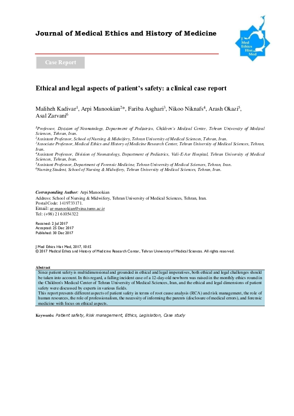 (PDF) Ethical and legal aspects of patient’s safety: a clinical case report