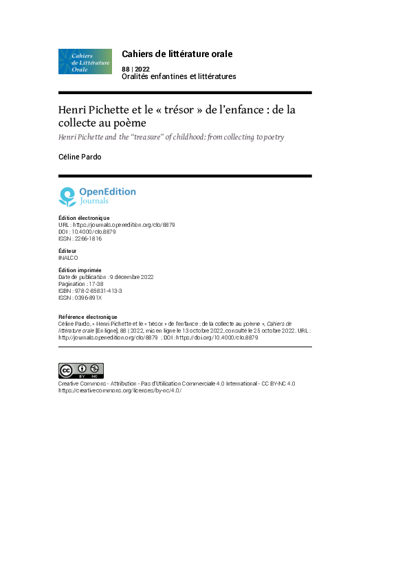 (PDF) Henri Pichette et le « trésor » de l'enfance : de la collecte au ...