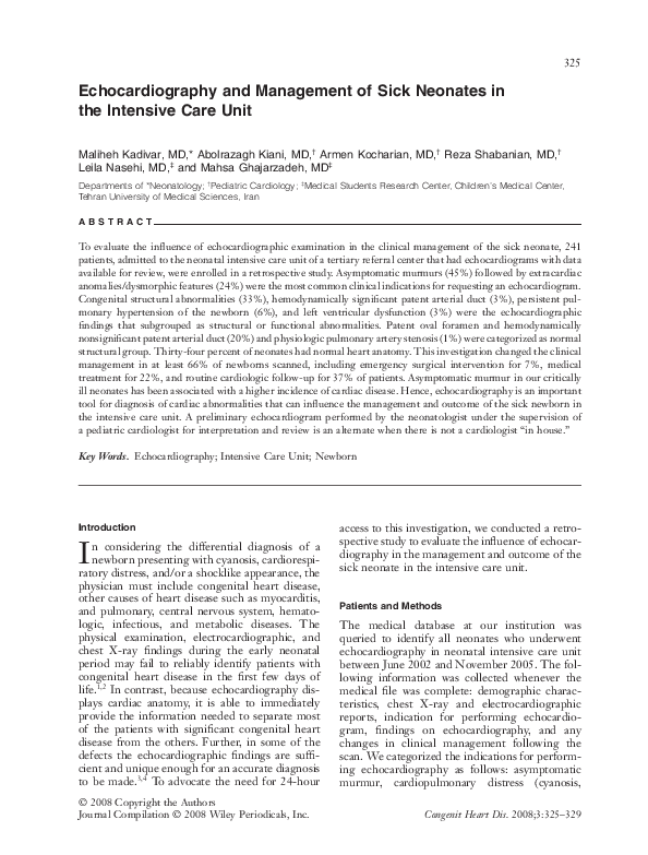 (PDF) Echocardiography and Management of Sick Neonates in the Intensive ...