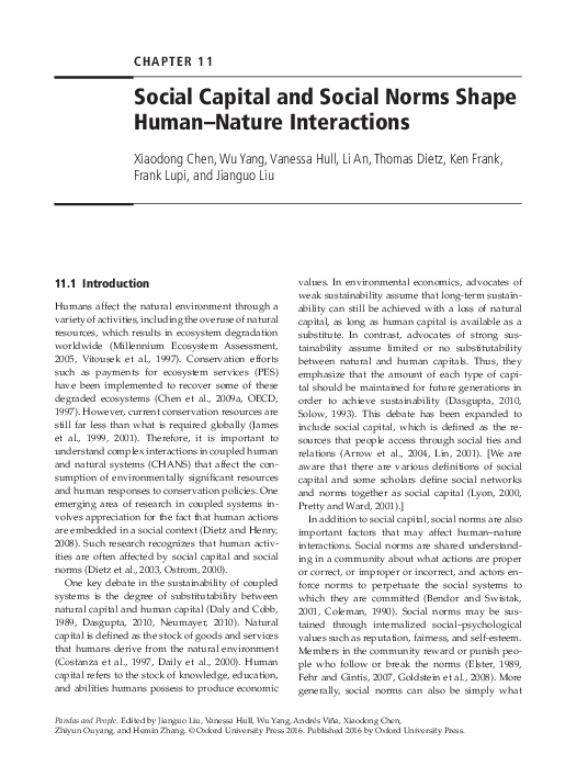 (PDF) Social Capital and Social Norms Shape Human–Nature Interactions