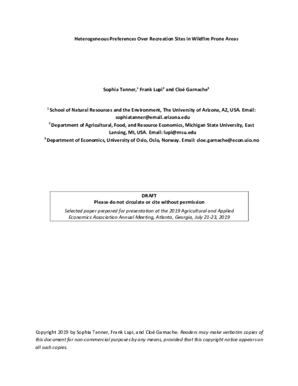 (PDF) Heterogeneous Preferences Over Recreation Sites in Wildfire Prone ...