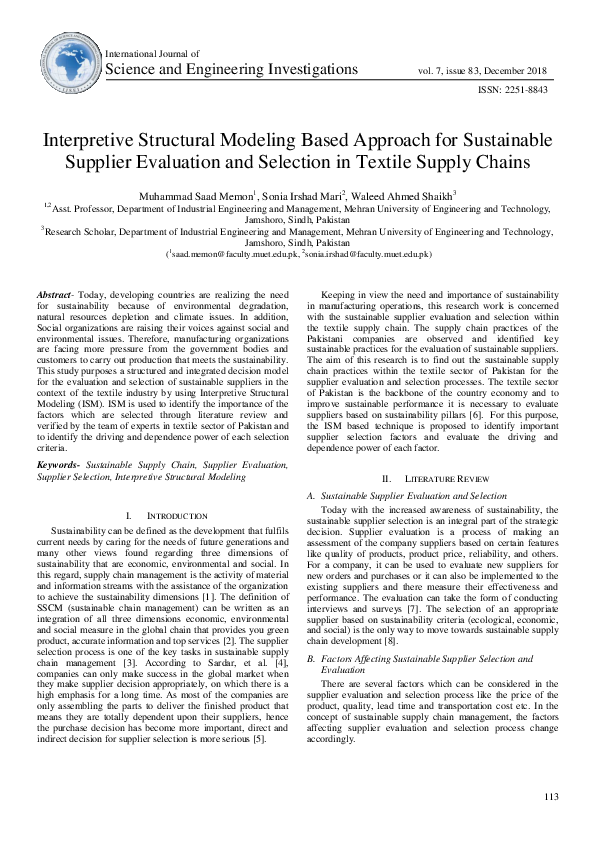 Pdf Interpretive Structural Modeling Based Approach For Sustainable