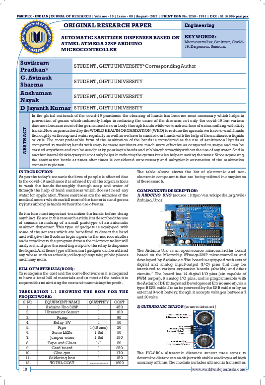 (PDF) Automatic Sanitizer Dispenser Based on Atmel Atmega 328P Arduino Microcontroller