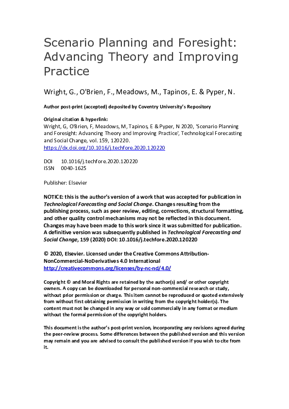 (PDF) Scenario planning and foresight: Advancing theory and improving ...